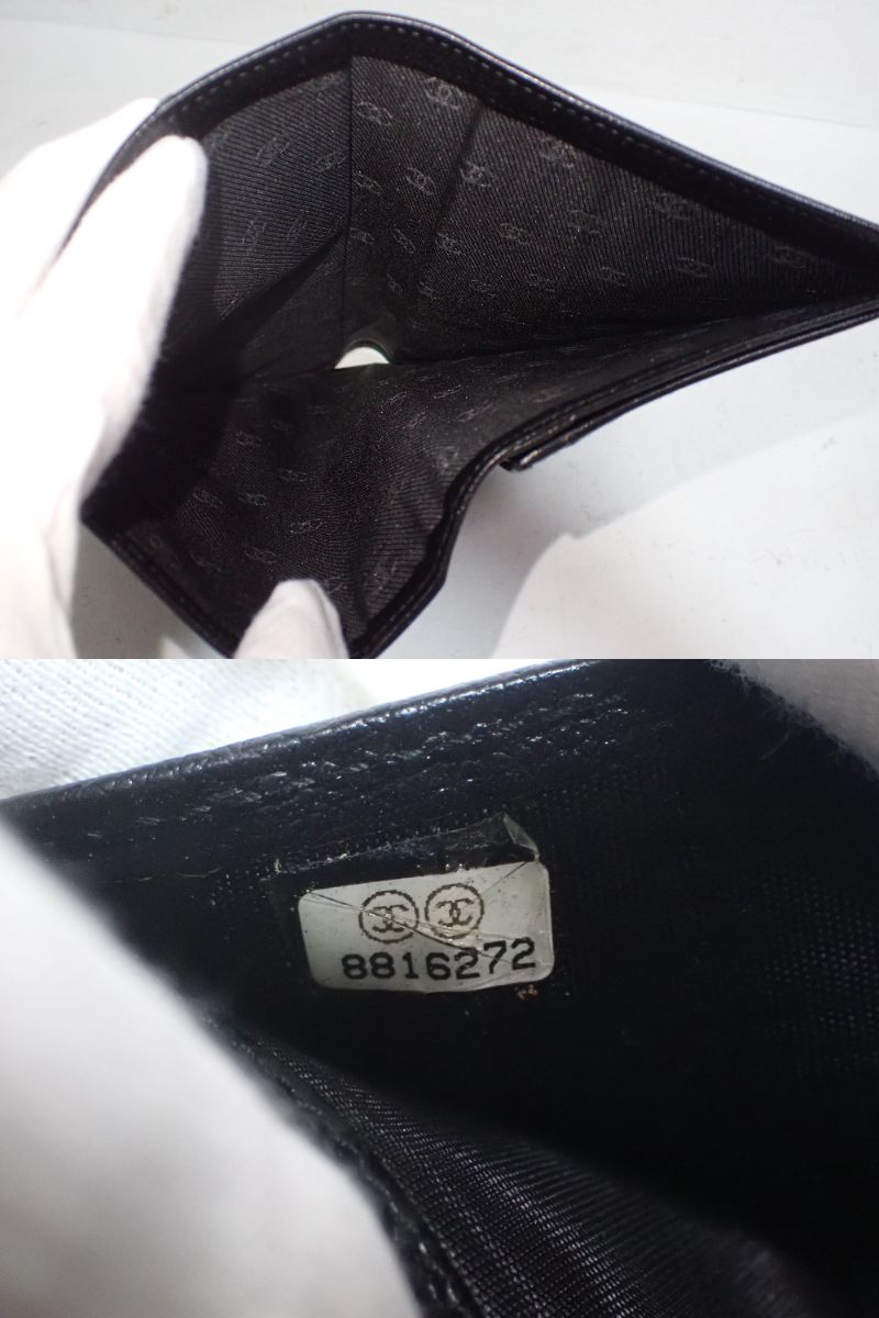 日本代購代標第一品牌【樂淘letao】－J221/6F CHANEL シャネル ココボタンカーフ 2つ折り長財布 ブラック 中古品